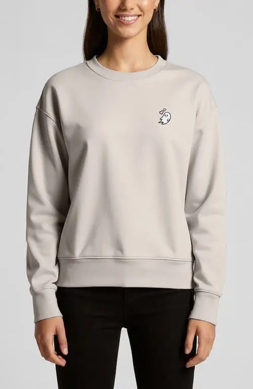 DALIX Heartly Ghost Relaxed Fleece Crewneck Sweatshirt - Bone