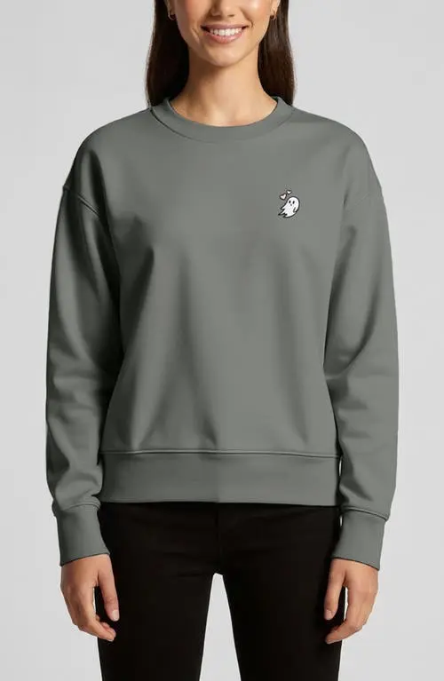 DALIX Heartly Ghost Relaxed Fleece Crewneck Sweatshirt - Shadow