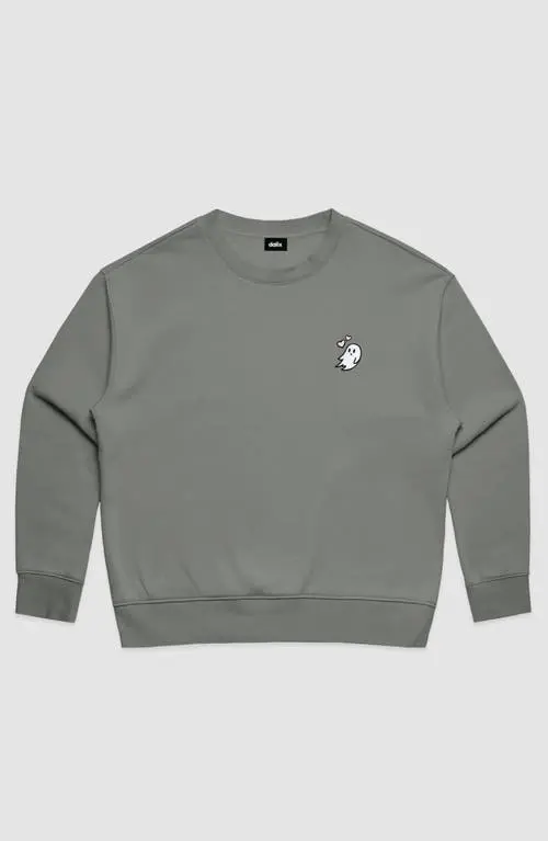 DALIX Embroidered Ghost & Hearts Relaxed Fleece Crewneck Sweatshirt - Shadow