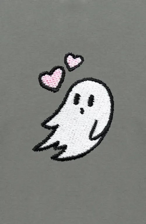 DALIX Embroidered Ghost & Hearts Relaxed Fleece Crewneck Sweatshirt - Shadow