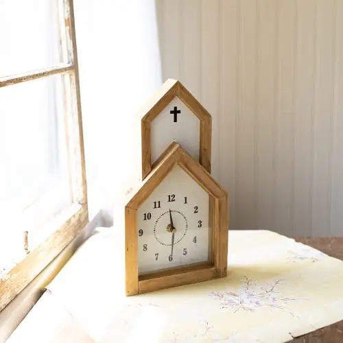 FORESIDE HOME AND GARDEN Church Tabletop Clock Wood Mdf & Glass