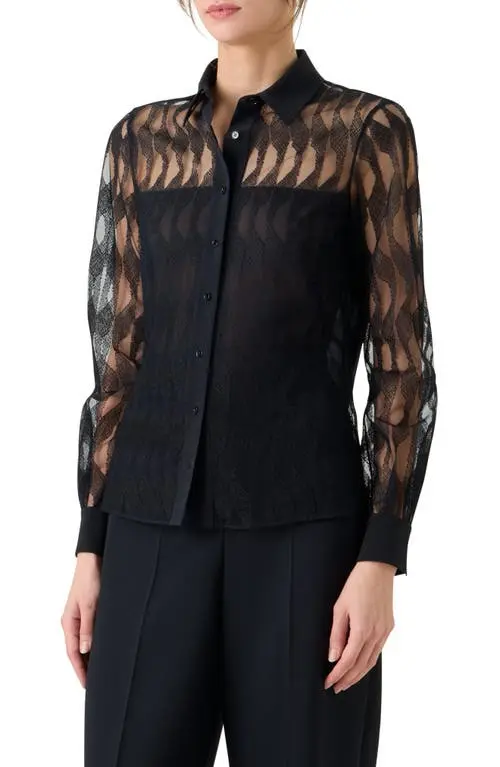 Akris High Plains Tulle Jacquard Button-up Shirt - Black