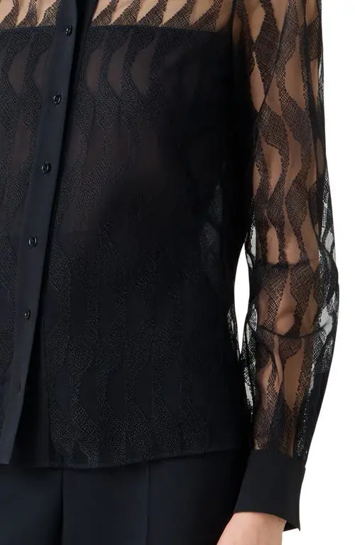 Akris High Plains Tulle Jacquard Button-up Shirt - Black