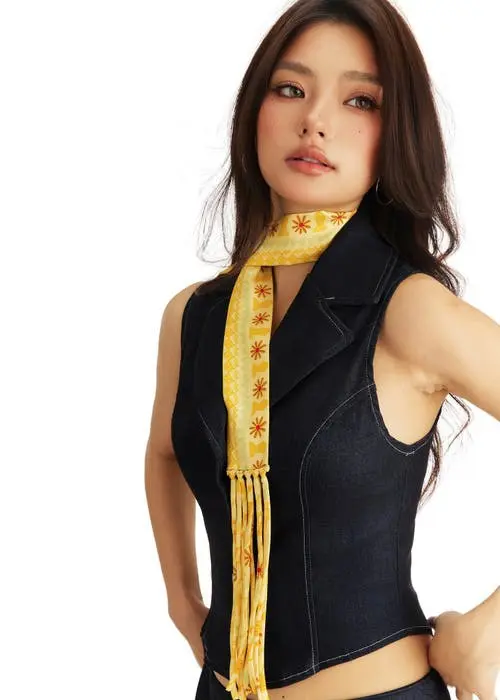 OLAH Frida With Love Silk Skinny Fringe Scarf - Marigold Sol