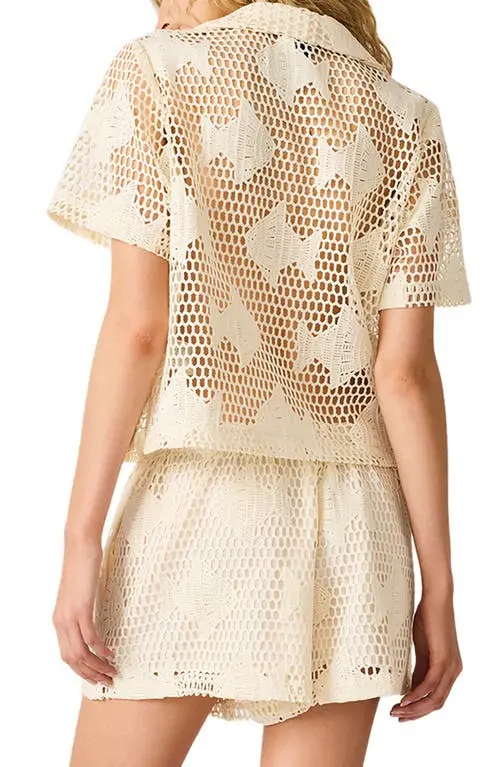 Steve Madden Sandra Fish Sheer Lace Camp Shirt