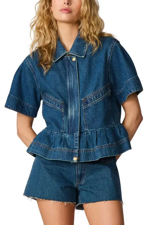Steve Madden Haezel Peplum Denim Jcket - Orion Blue