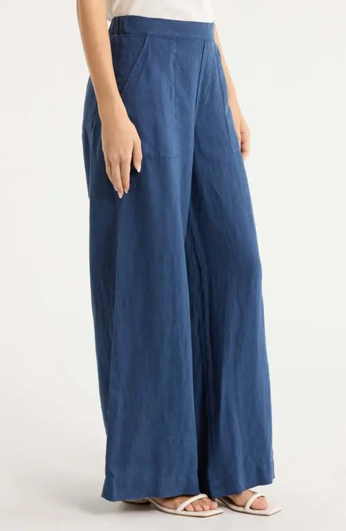 Frank & Eileen Patch Pocket Pull-on Wide Leg Linen Pants