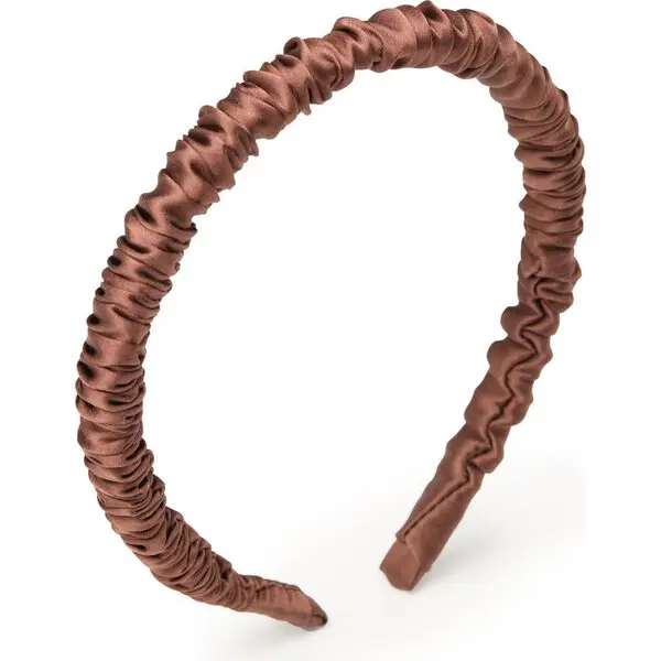 OLAH Scrunched Silk Skinny Headband - Coffee