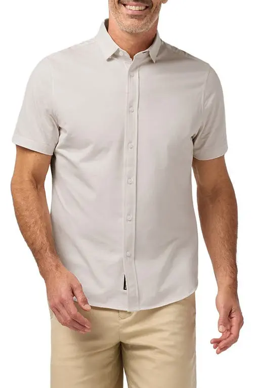Mizzen+main Newport Solid Tan Short Sleeve Knit Cotton Blend Button-up Shirt - Oat