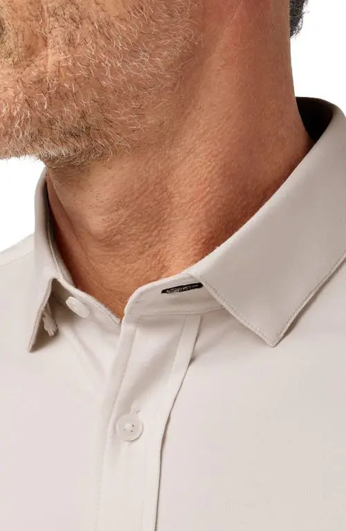 Mizzen+main Newport Solid Tan Short Sleeve Knit Cotton Blend Button-up Shirt