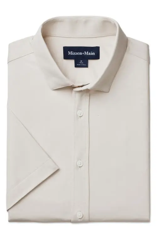Mizzen+main Newport Solid Tan Short Sleeve Knit Cotton Blend Button-up Shirt