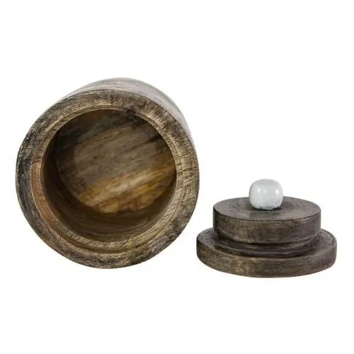 FORESIDE HOME AND GARDEN Round Canister Natural Mango Wood
