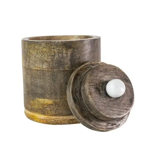 FORESIDE HOME AND GARDEN Round Canister Natural Mango Wood