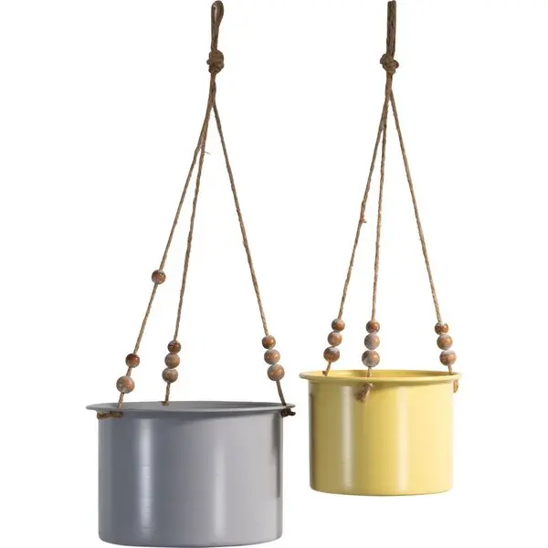 FORESIDE HOME AND GARDEN Set Of 2 Hanging Planters With Wood Bead Detailsforeside Home & Garden - Gray