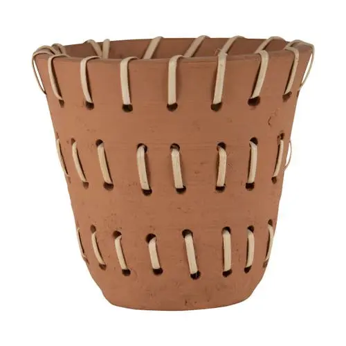 FORESIDE HOME AND GARDEN Natural Handthrown Terracotta Planter With Woven Rattan Accents - Brown
