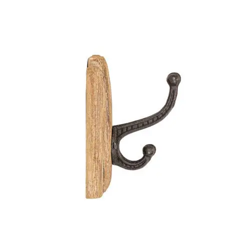 FORESIDE HOME AND GARDEN Rustic Wall Hook Natural Wood & Metal