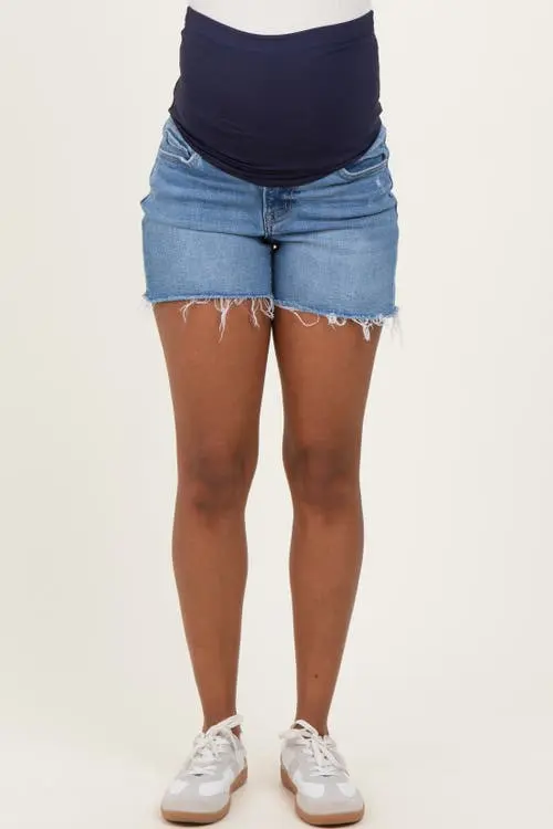 PINKBLUSH Distressed Raw Hem Maternity Denim Shorts