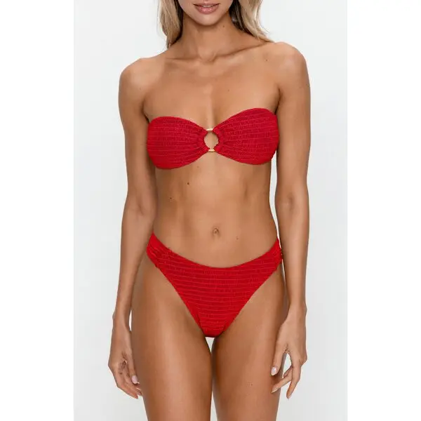 PS BY CUPSHE Smocked Bandeau Bikini Set With Ring Detail - Red