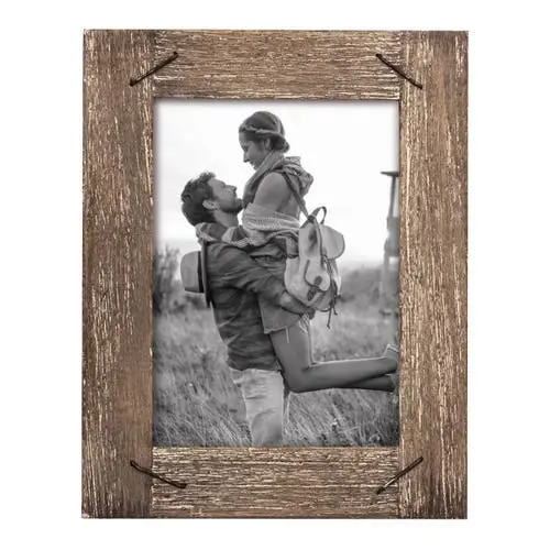 FORESIDE HOME AND GARDEN 4x6 Decorative Weathered Distressed Wood Nail Accents Picture Frame - Brown