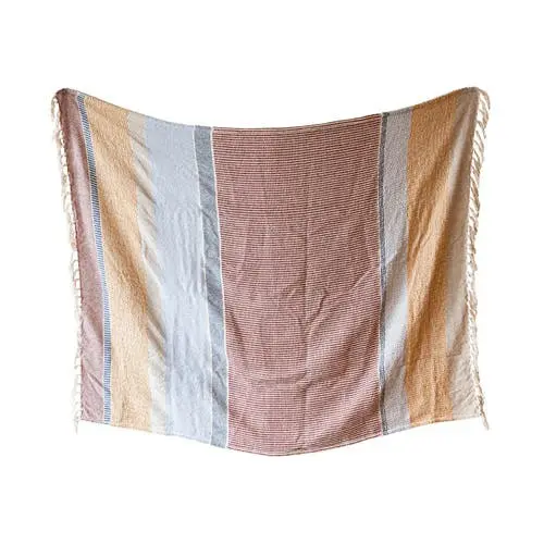 FORESIDE HOME AND GARDEN Hand Woven Throw Blanket Multi Color Cotton - Red