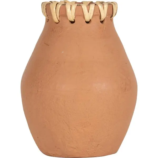 FORESIDE HOME AND GARDEN Terracotta & Cane Weave Vase - Orange