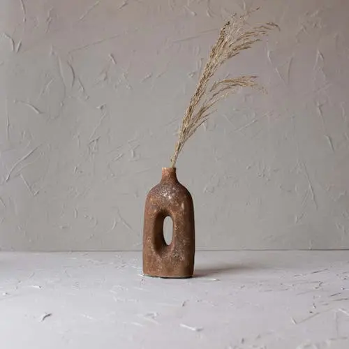 FORESIDE HOME AND GARDEN Textu Glaze With Center Hole Vase Rust Stoneware