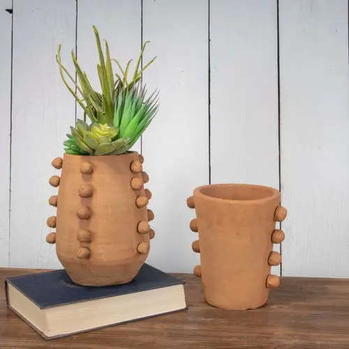 FORESIDE HOME AND GARDEN Natural Terracotta Beaded Decorative Vase