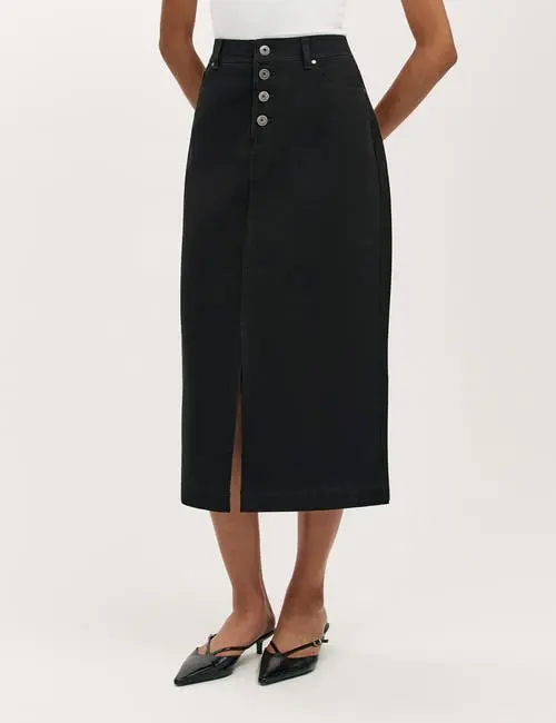 FINERY LONDON Beth Cotton Button-front Midi Skirt - Black