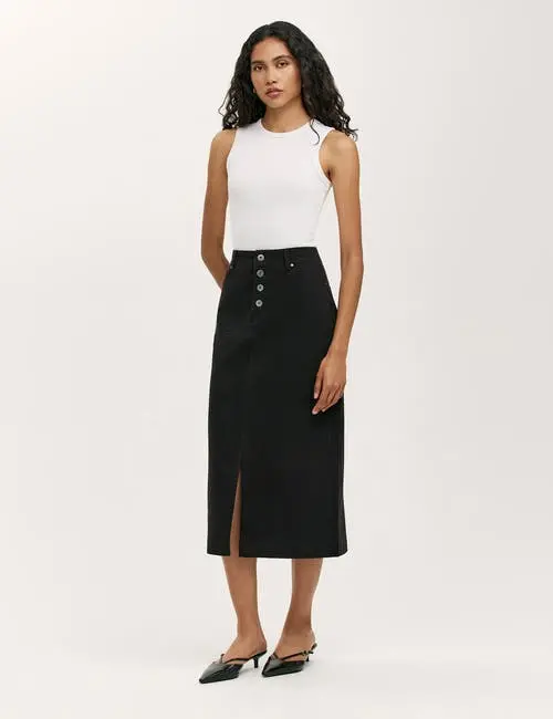 FINERY LONDON Beth Cotton Button-front Midi Skirt - Black