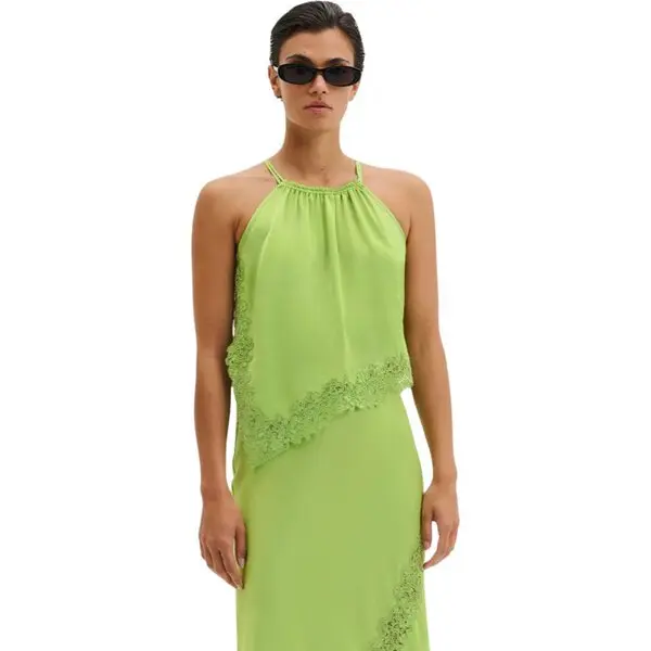 MALINA Madina Asymmetric Lace Hem Top - Lime