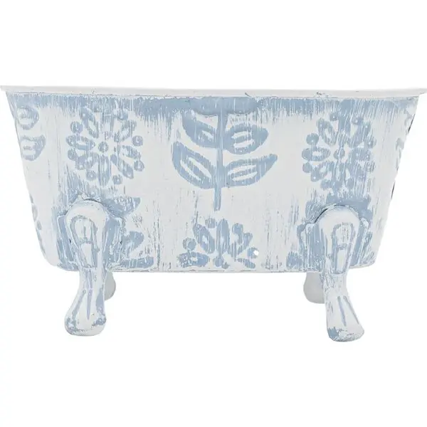 FORESIDE HOME AND GARDEN Embossed Floral Metal Planter Bathtub Soap Dish Holder 3.74" X 6.1" - Blue