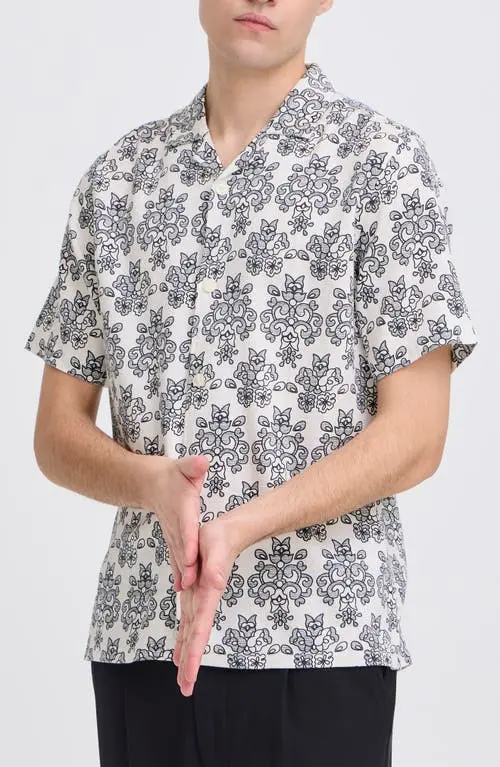 CASUAL FRIDAY Regular Fit Cotton Blend Camp Shirt - Jet Stream