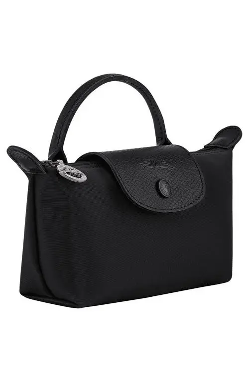 Longchamp Le Pliage Cosmetic Case With Textured Leather Trim - Black