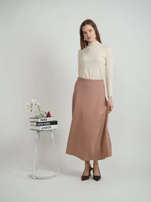 NYC FACTORY Pleated Paneled Asymmetrical Hem Skirt