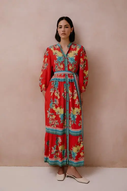 RAISHMA Printed Midi Dress - Red