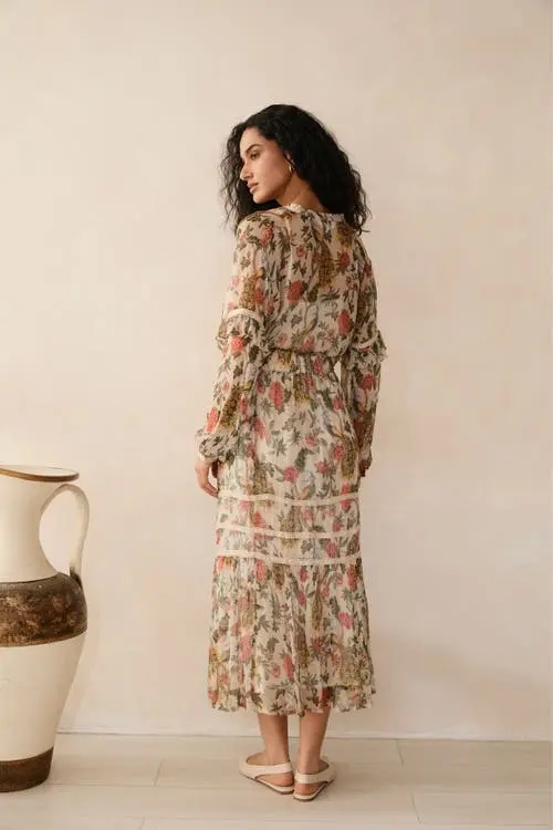 RAISHMA Renee Floral Midi Skirt - Cream