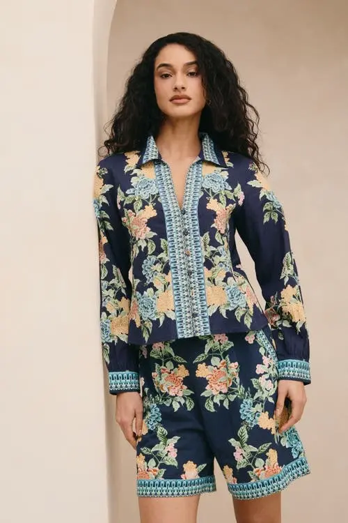RAISHMA Amani Printed Cotton Shirt - Navy