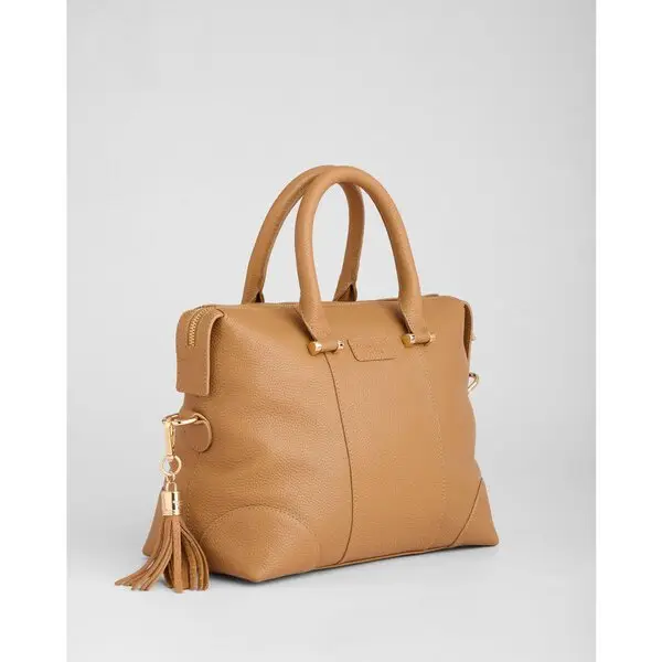 POM POM LONDON Greenwich Bag Croc-embossed Leather Satchel With Detachable Strap - Maple