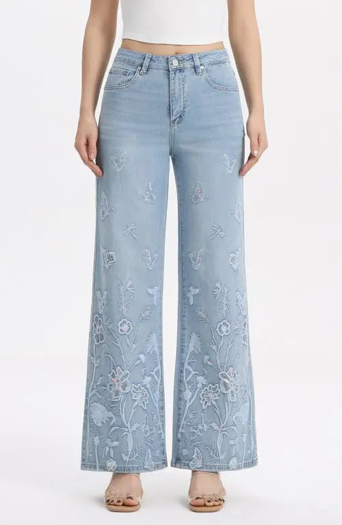 BAYEAS Embroidered High Waist Wide Leg Jeans - Azuredream
