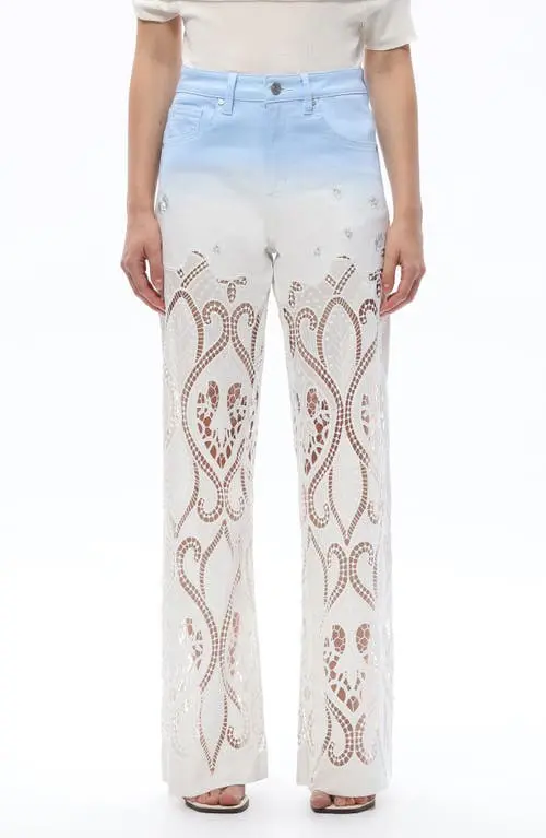 BAYEAS Eyelet High Waist Wide Leg Jeans - Sky Blue/white