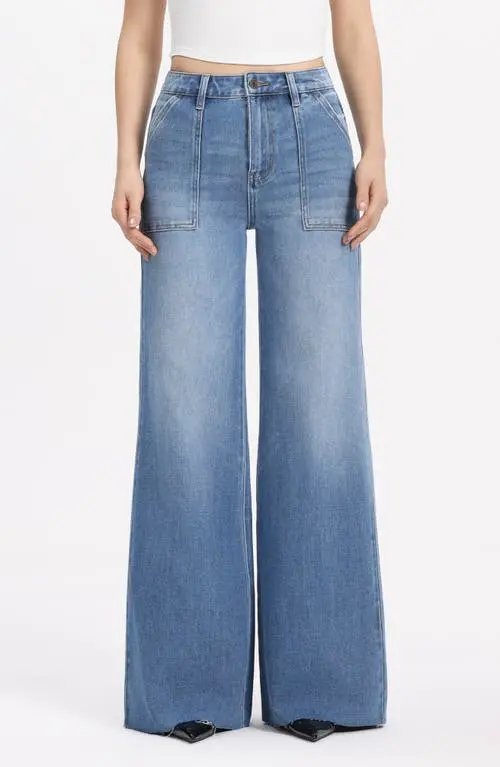 BAYEAS Raw Hem High Waist Super Wide Leg Utility Jeans - Lumina