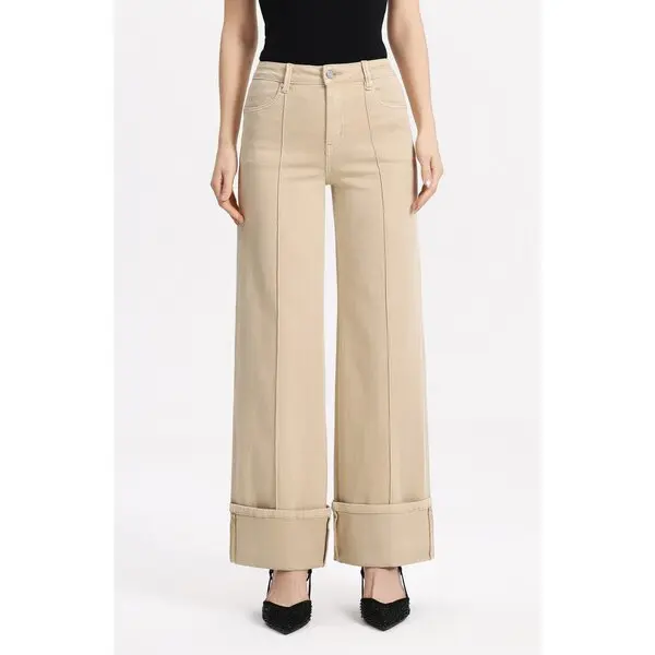 BAYEAS Seamed Mid Rise Wide Leg Jeans - Light Khaki