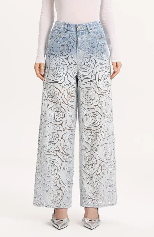 BAYEAS Laser Cut High Waist Wide Leg Jeans - Light Blue
