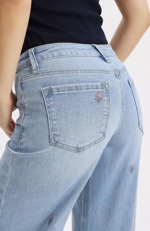 BAYEAS Embroidered Mid Rise Wide Leg Jeans
