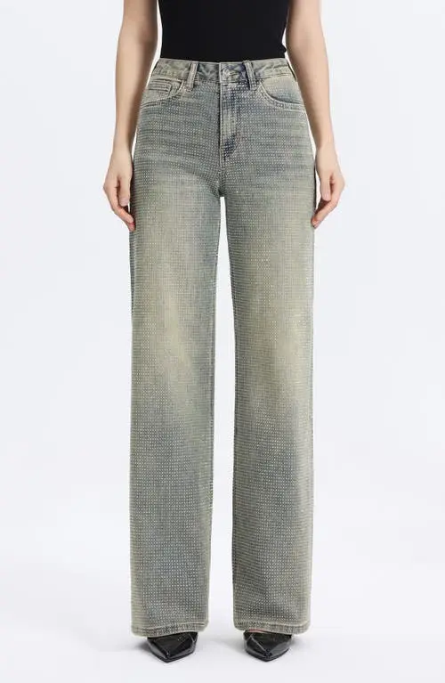 BAYEAS Embellished High Waist Wide Leg Jeans - Green