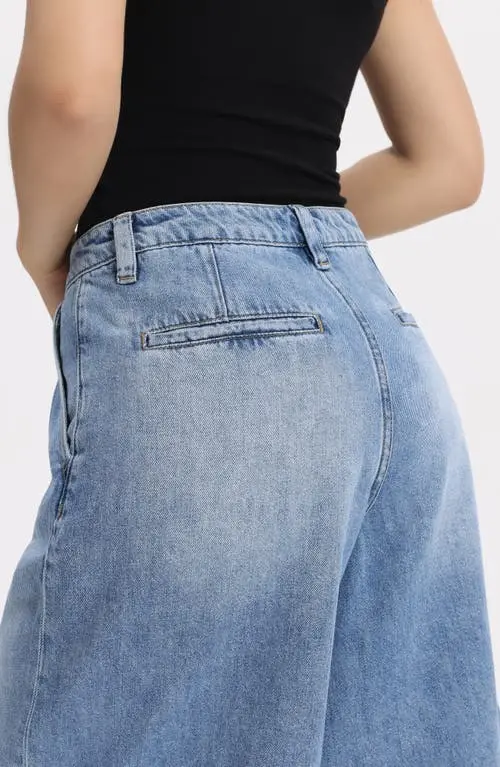 BAYEAS Pleated High Waist Denim Bermuda Shorts