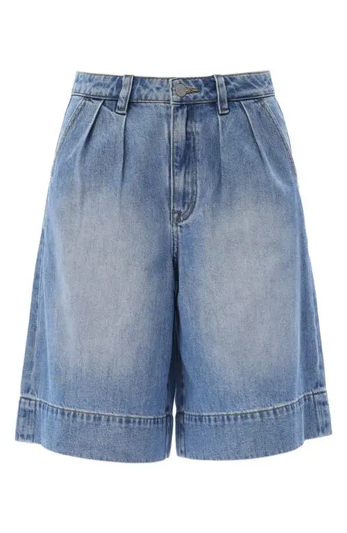 BAYEAS Pleated High Waist Denim Bermuda Shorts