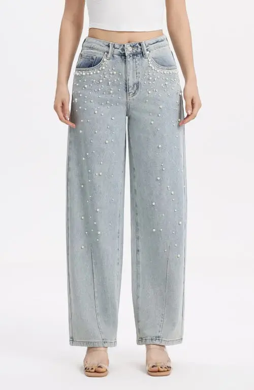 BAYEAS Embellished High Waist Barrel Jeans - Glacier