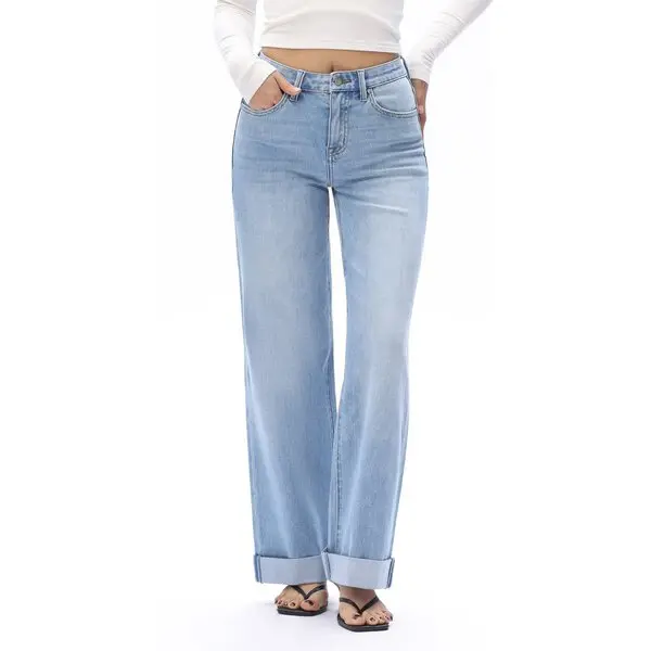 BAYEAS Cuffed Straight Leg Jeans - Light Blue