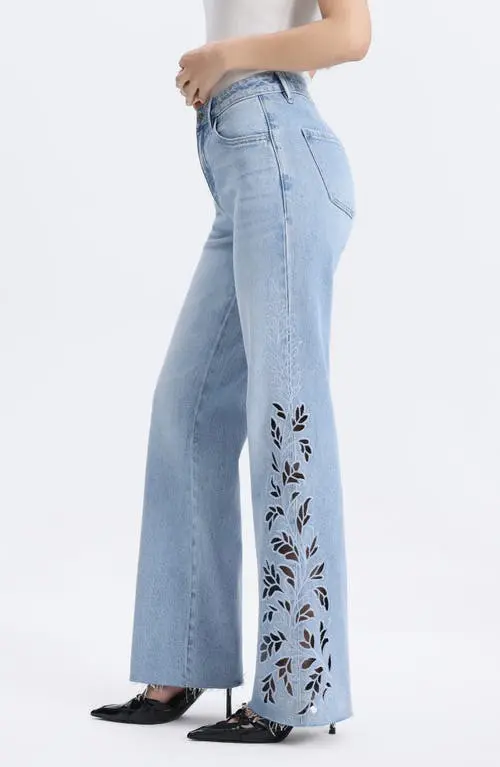 BAYEAS Floral Raw Hem Straight Leg Jeans